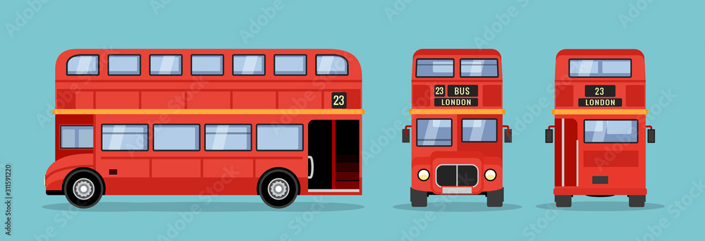 London double decker red bus cartoon illustration, English UK british ...