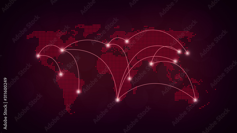 Stock-Foto „Dotted red world map with curving lines or flight paths ...