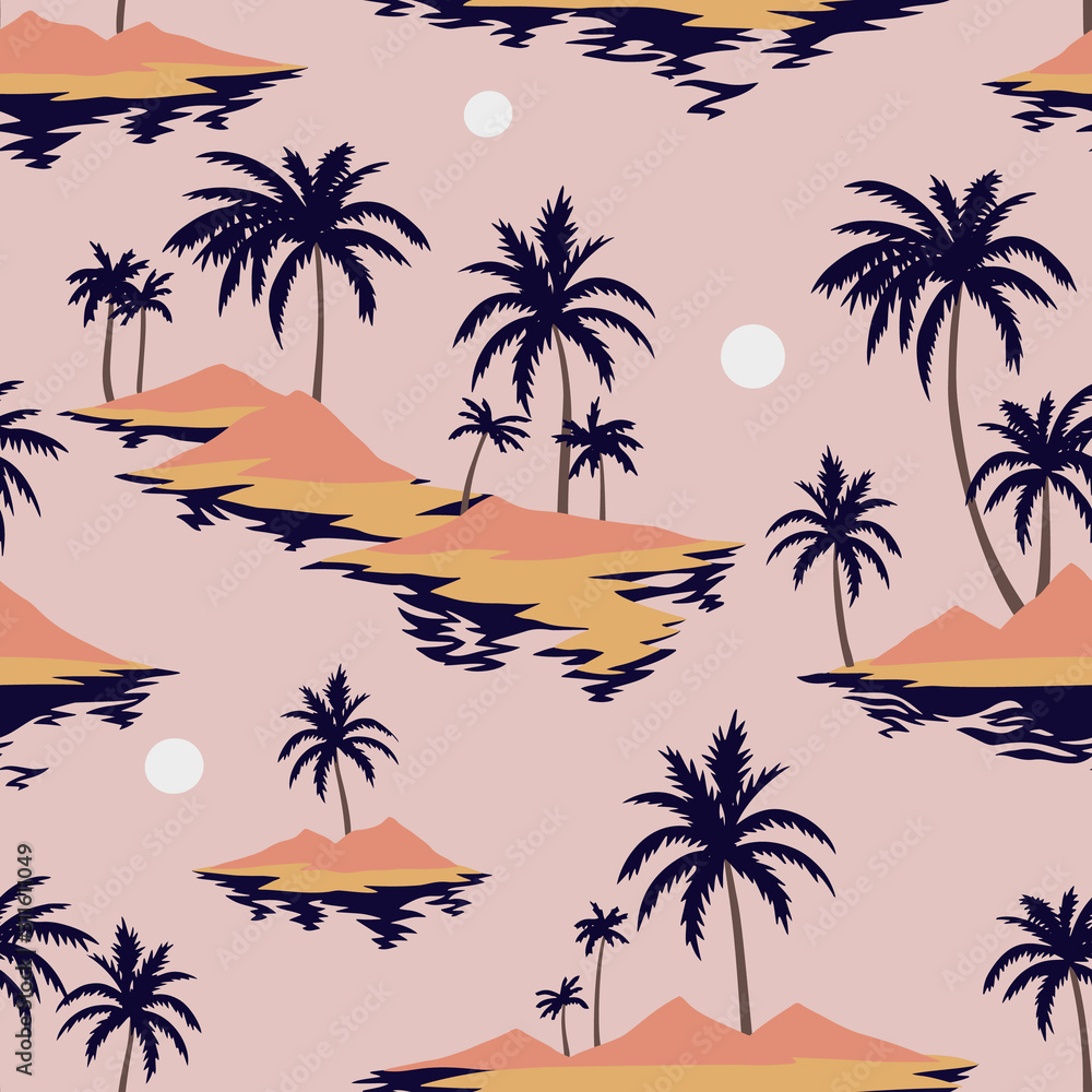 Vintage seamless island pattern. Colorful summer tropical background ...