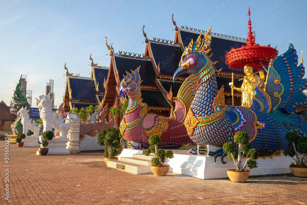 Beautiful Thai style sculpture and architecture of Wat Baan Den, a ...