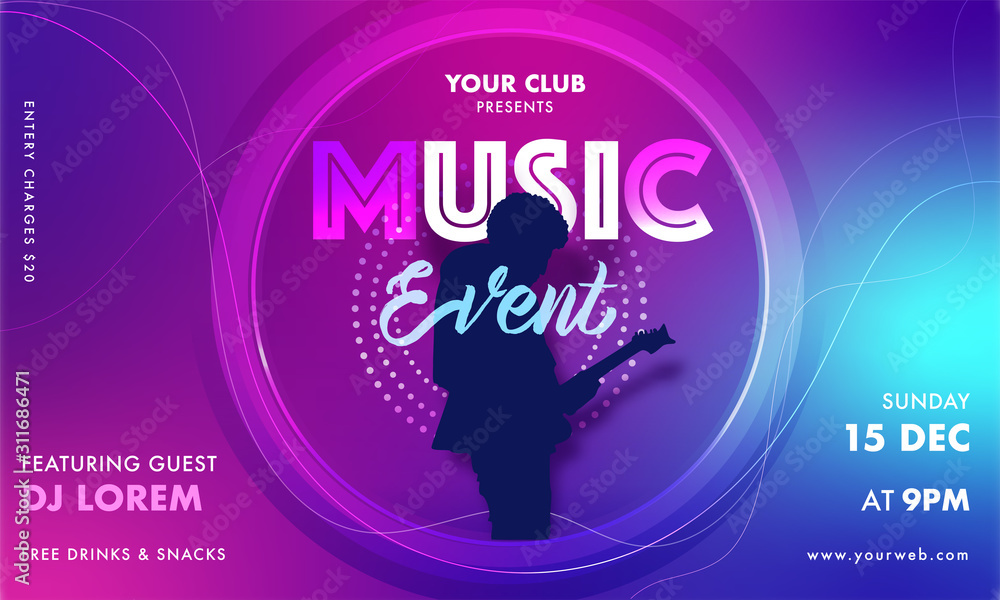 Music Event Invitation, Flyer or Banner Design with Silhouette Singer ...
