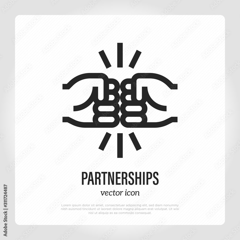 Business partnership, cooperation, agreement symbol. Thin line icon of ...
