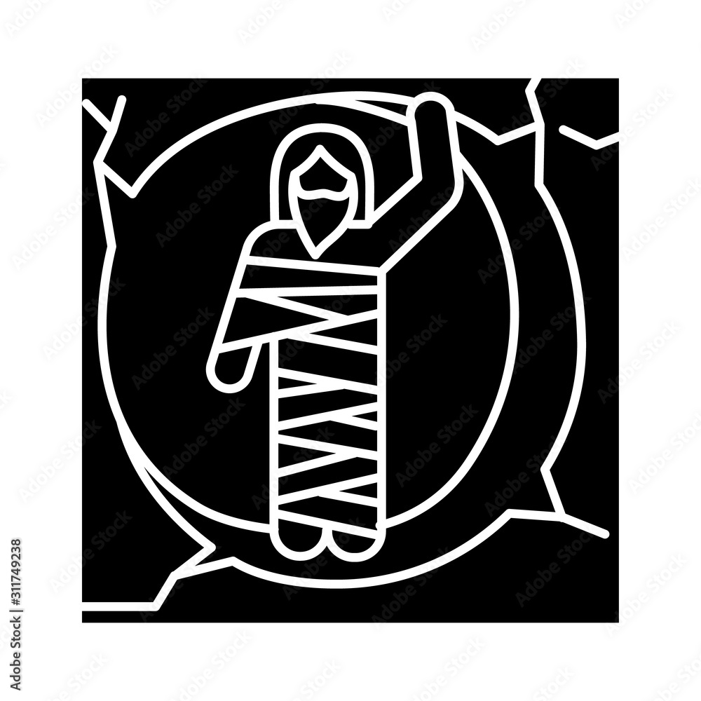 Raising of Lazarus glyph icon. Christ resurrection from tomb. Man in ...