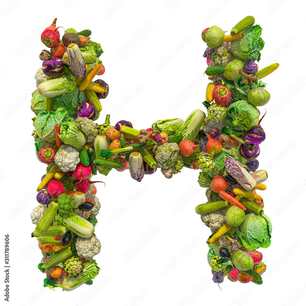 Letter H, vegetables font. 3D rendering Stock Illustration | Adobe Stock