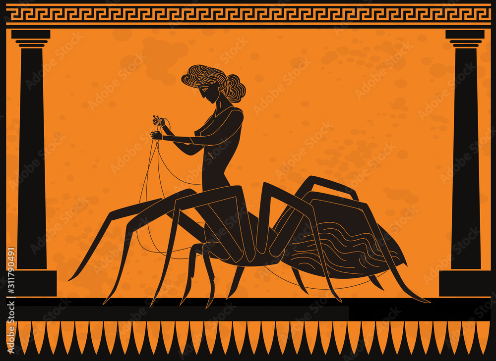 arachne greek mythology spider half woman silk weaver Stock Vector ...