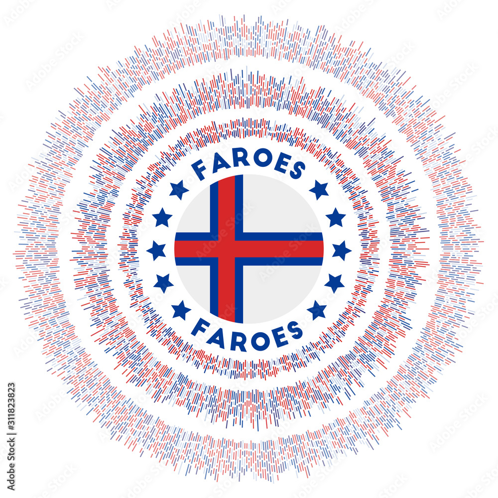 Faroes symbol. Radiant country flag with colorful rays. Shiny sunburst ...