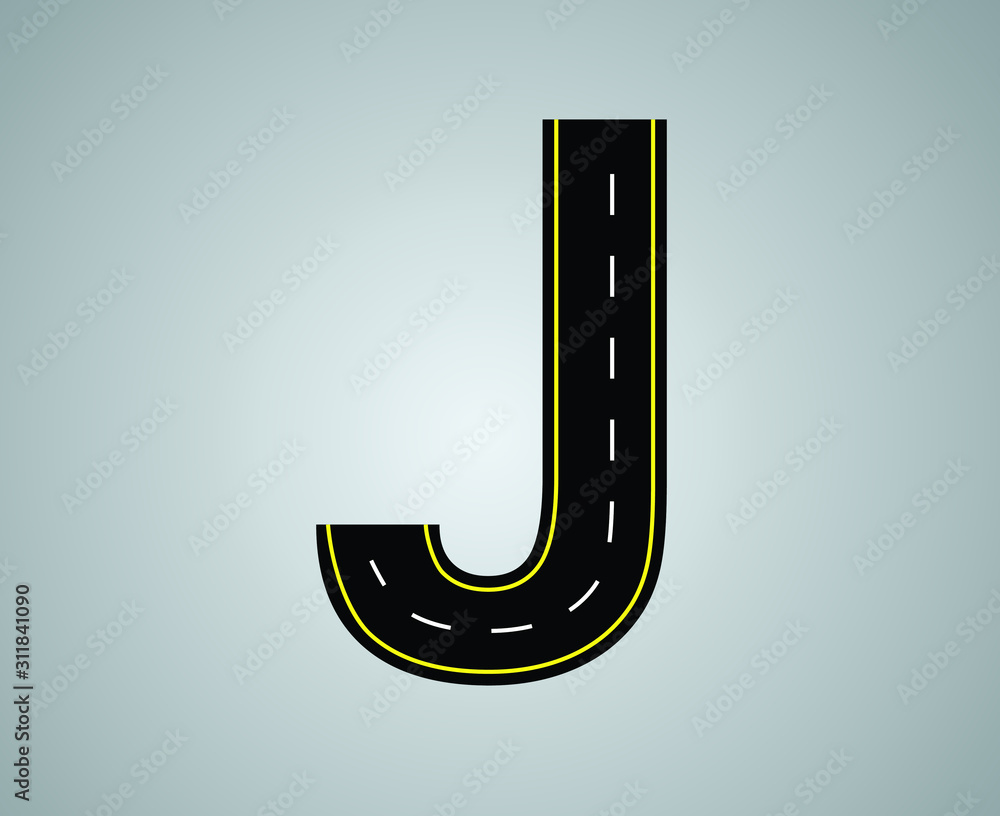 Стоковий вектор Alphabet letter road with white and yellow line ...