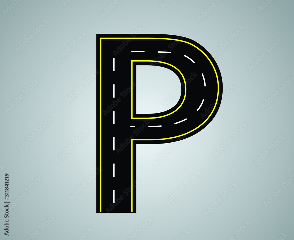Alphabet letter road with white and yellow line markings highway ...