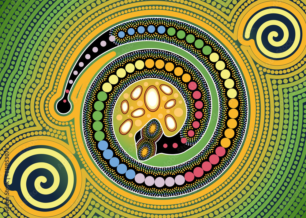 Aboriginal art vector painting with snake Stock Vector | Adobe Stock