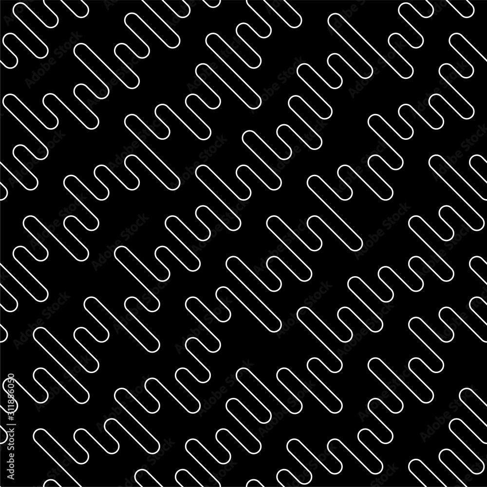 Line art zig zag seamless pattern. Black and white vector tileable ...