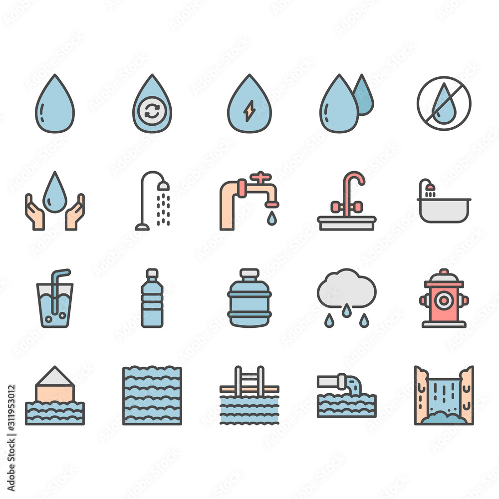 Water icon and symbol set in color outline design Stock Vector | Adobe ...