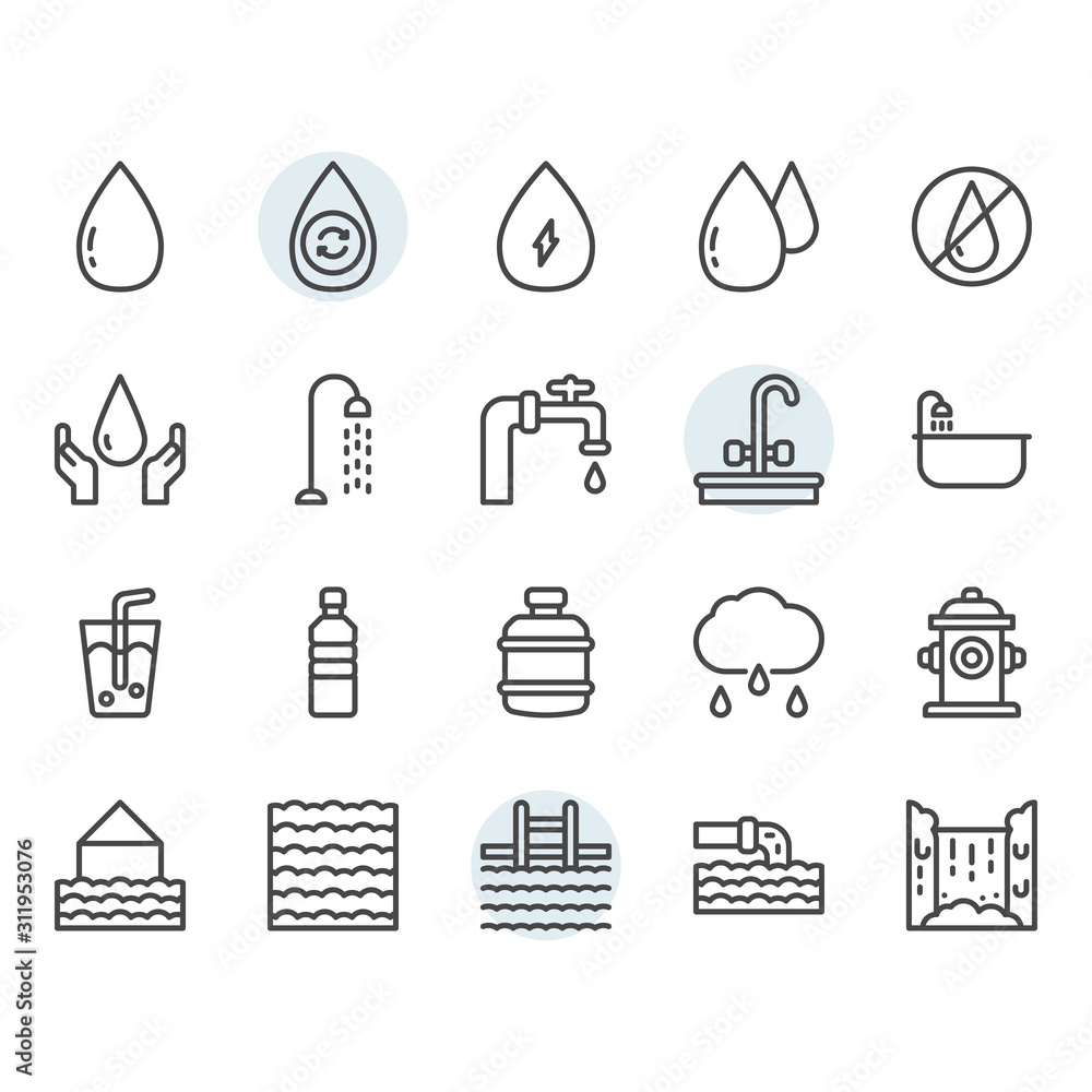 Water icon and symbol set in outline design Stock Vector | Adobe Stock