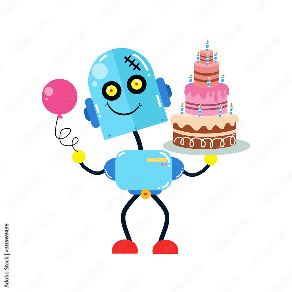 Fun Robot Activity with Birthday Cake. Boy Robot Robots. Cartoon Cute ...