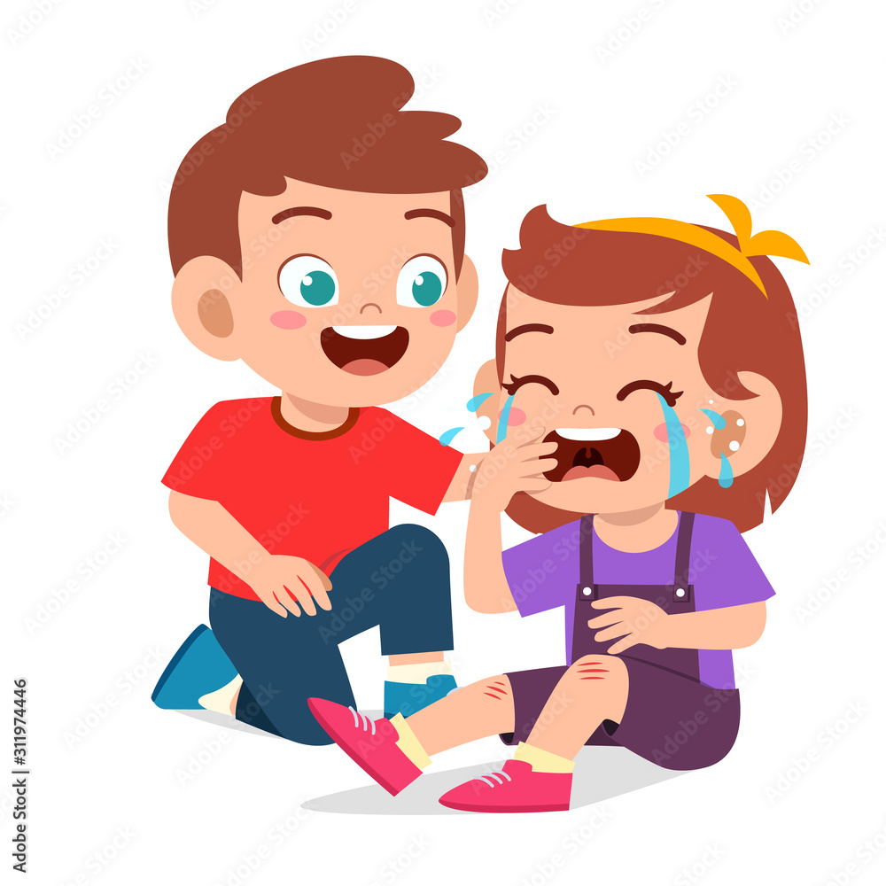 happy cute kid boy comfort crying friend Stock Vector | Adobe Stock