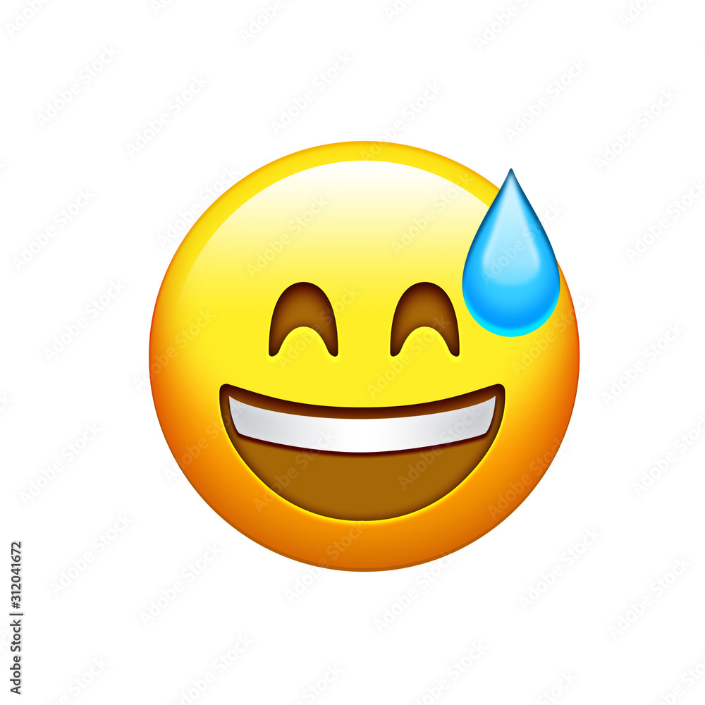 Ilustrasi Stok Isolated yellow smiley face with white teeth and sweat ...