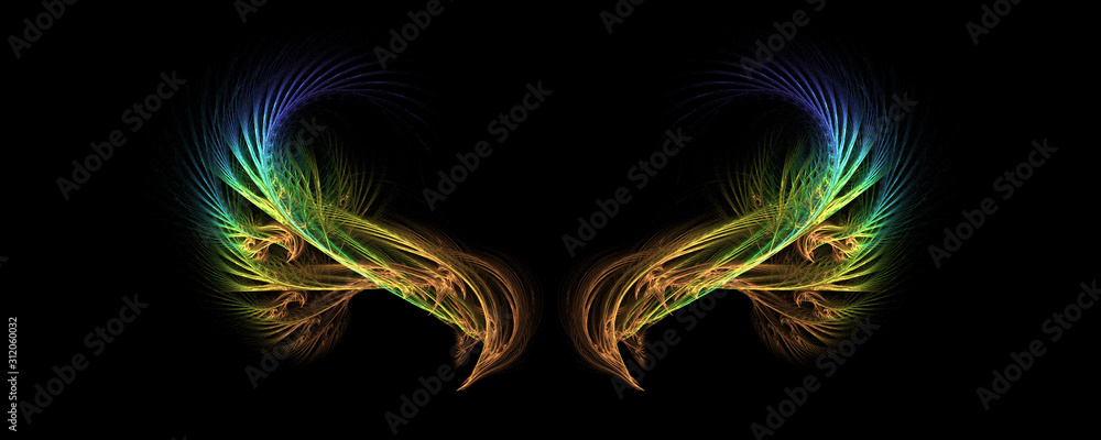 Gradient abstract fractal wings with black background Stock ...
