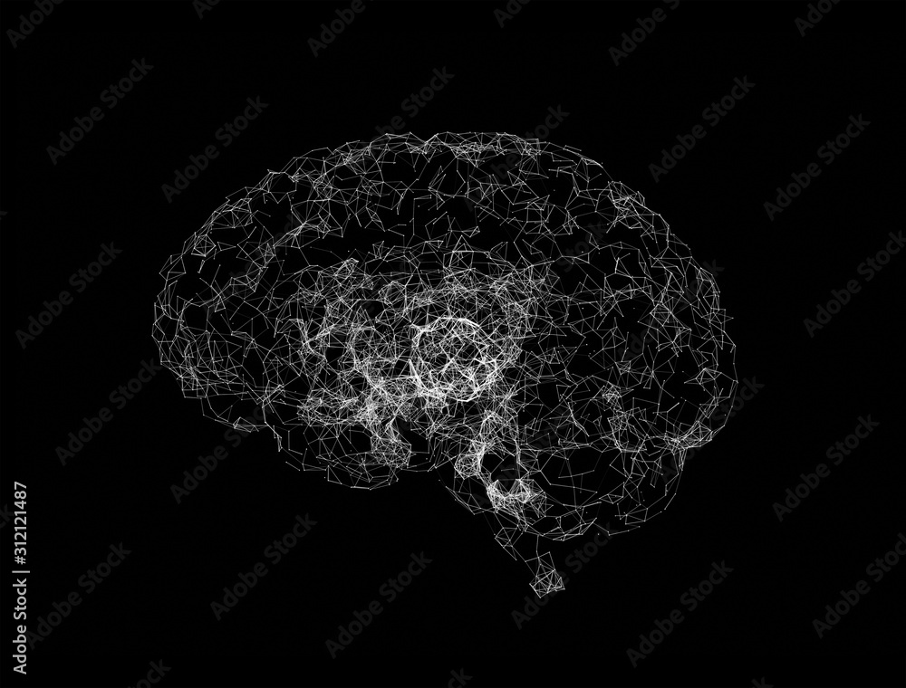 Human brain shape artificial intelligence network, isolated. 3D render ...