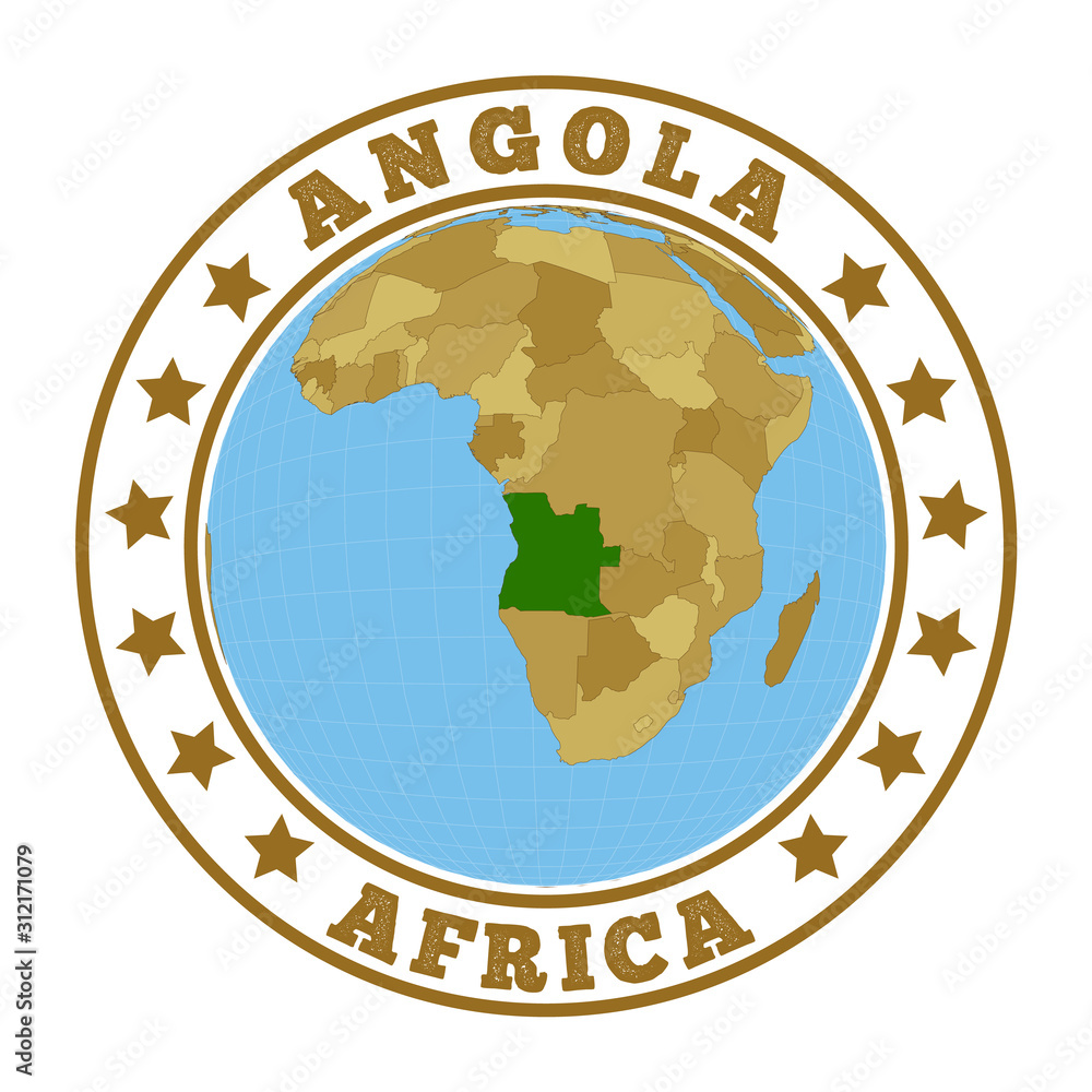 Angola logo. Round badge of country with map of Angola in world context ...