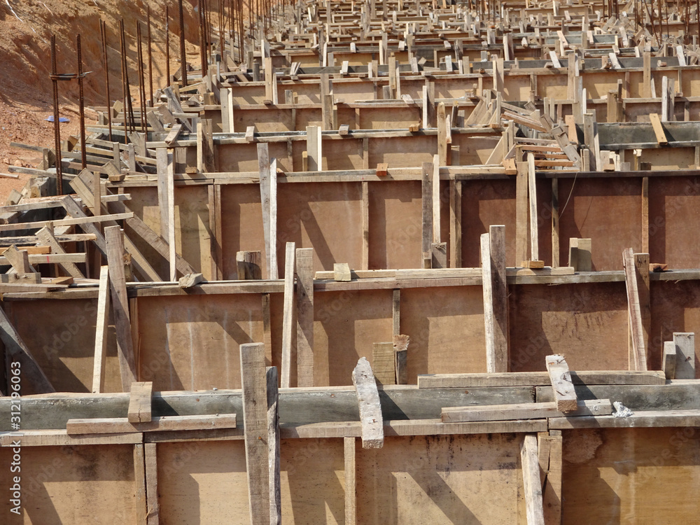 Building ground beam under construction using temporary timber plywood ...