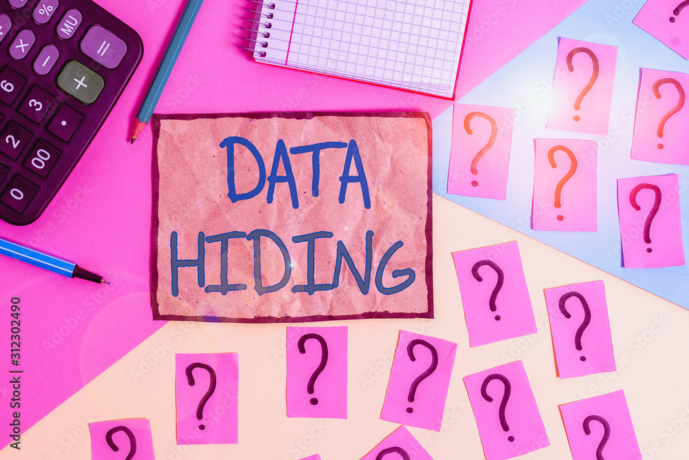Writing note showing Data Hiding. Business concept for Secretly ...