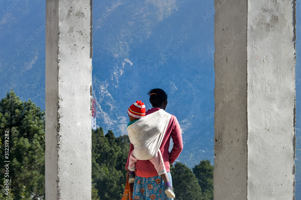 Reang Tribal indian woman mother carrying baby on back Wrap his kid in ...