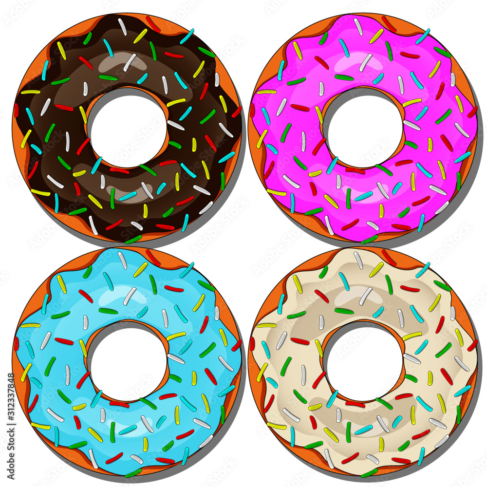 [BAE] å_Donuts with chocolate icing. Glazed colored donut with icing ...