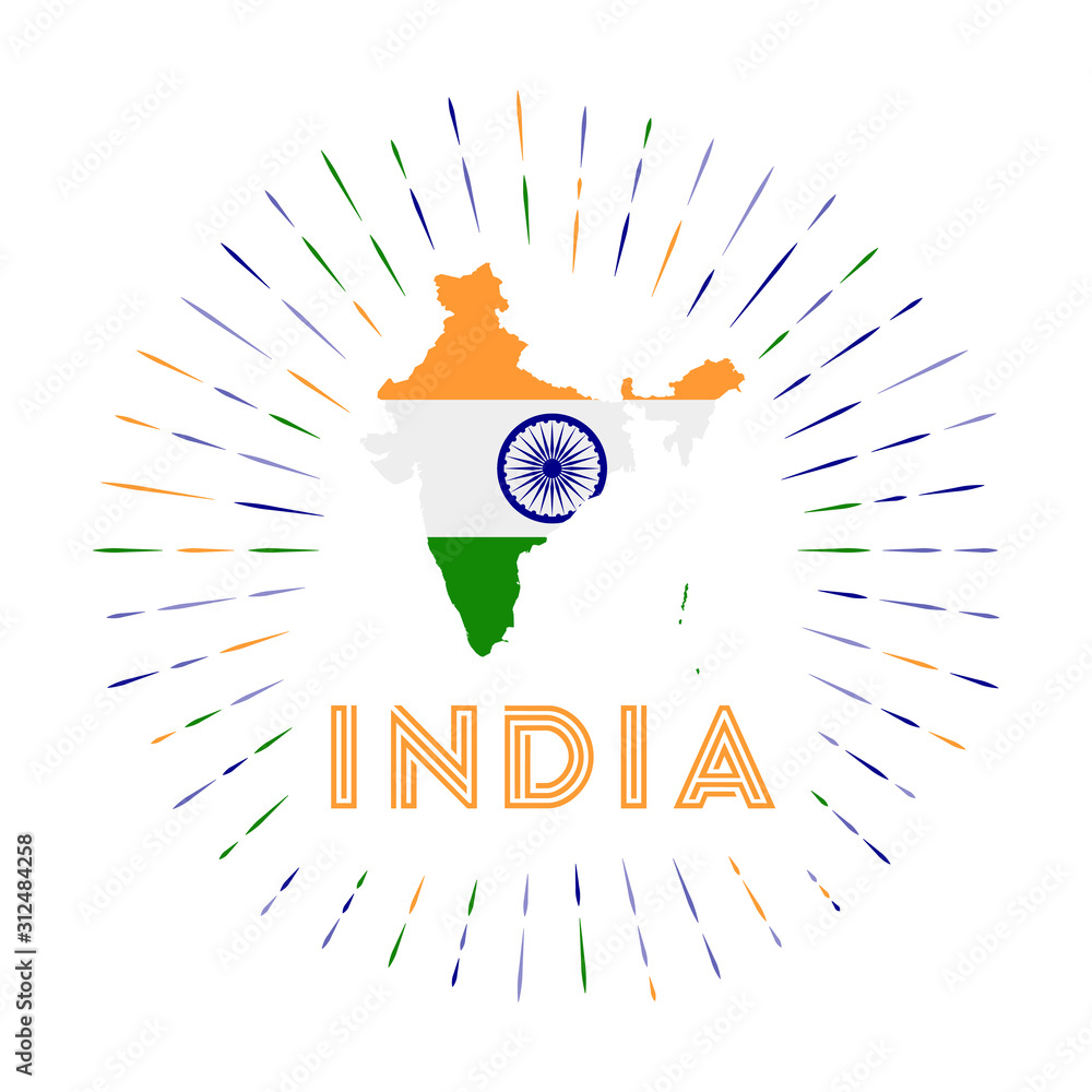 India sunburst badge. The country sign with a map of India and the ...