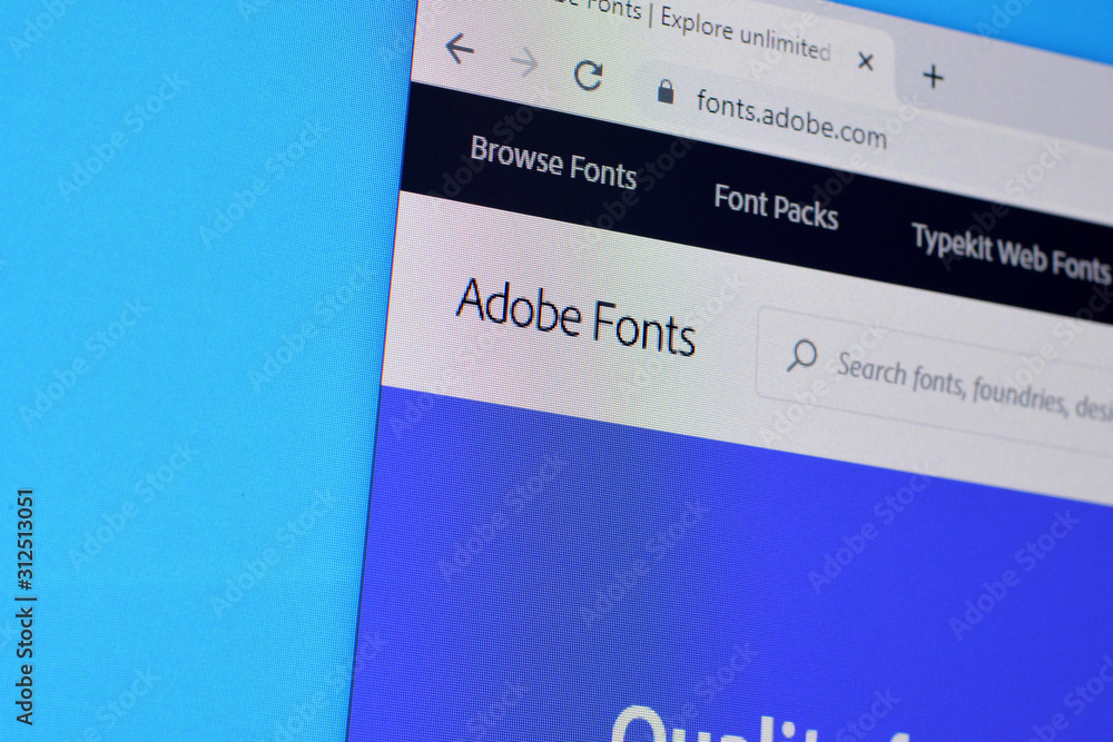 Web page of adobe fonts product on official website on the display of ...