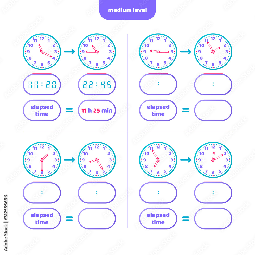 Elapsed time and Telling time worksheet for kids. Understanding the ...