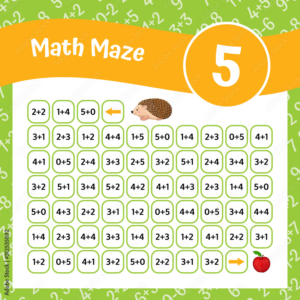 Math Maze Addition Worksheet. Educational Game. Mathematical Puzzle ...