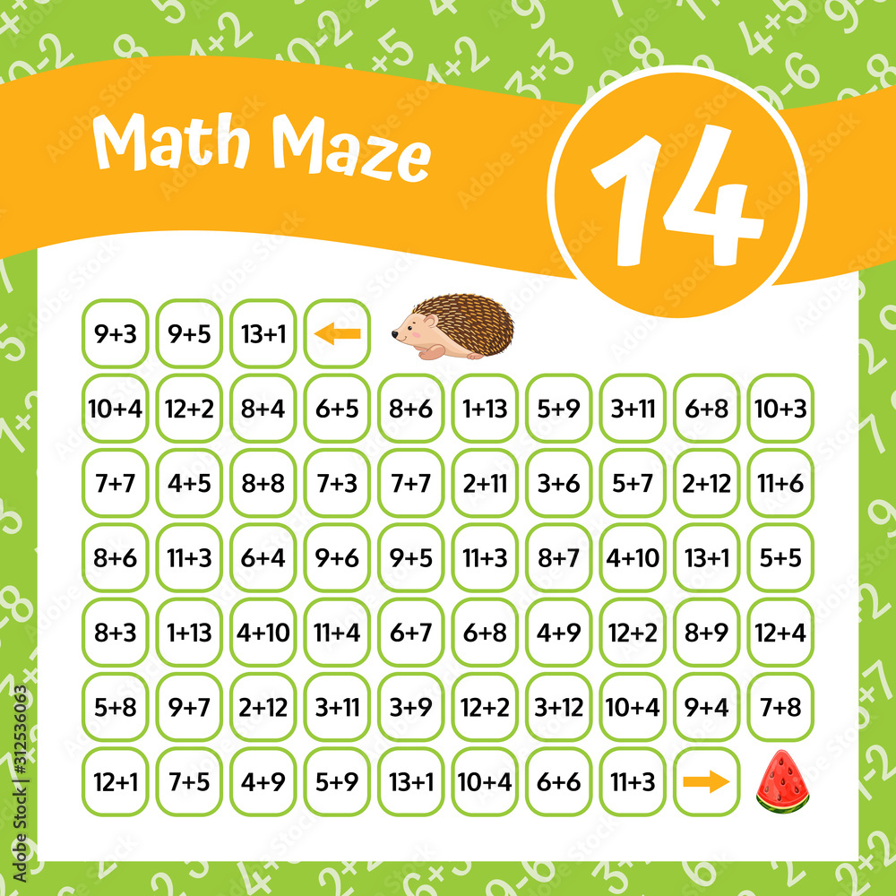 Math Maze Addition Worksheet. Educational Game. Mathematical Puzzle ...