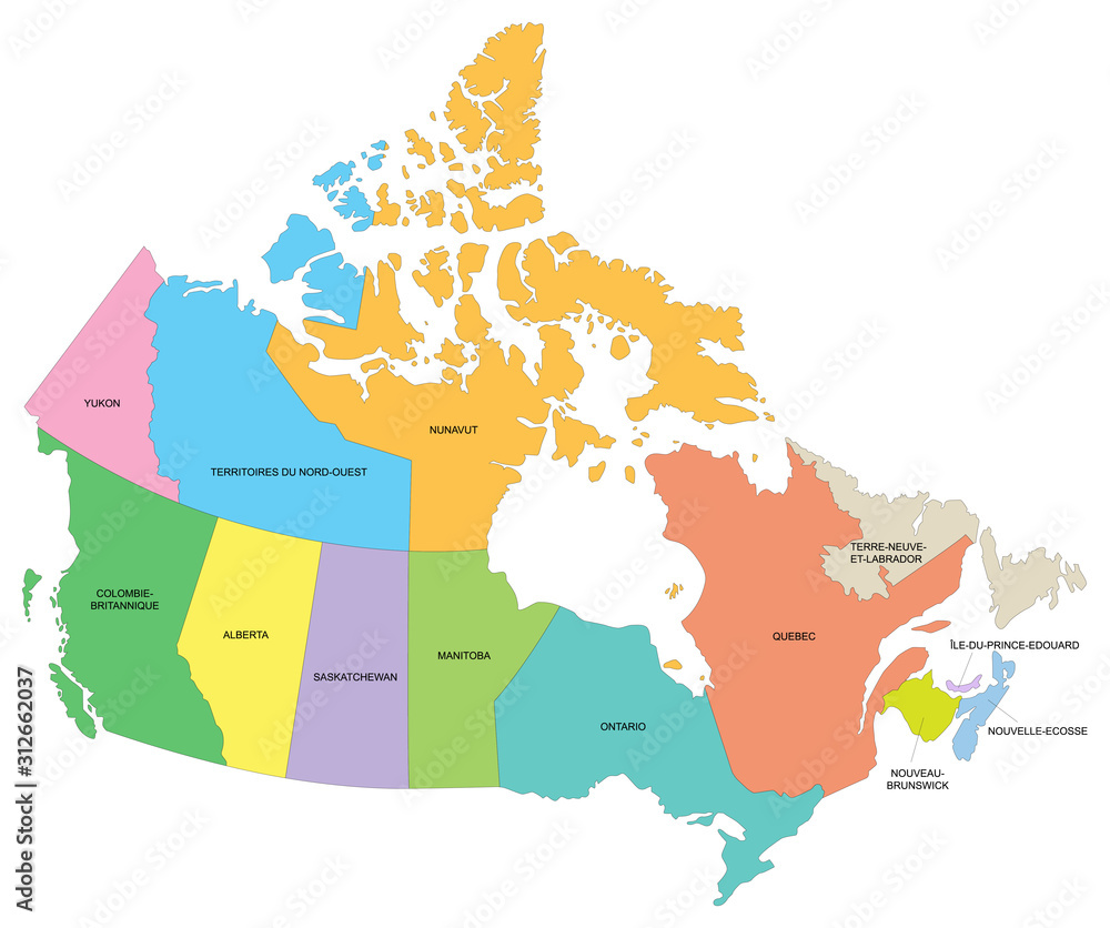 Carte du Canada avec détail des provinces et des territoires - textes ...