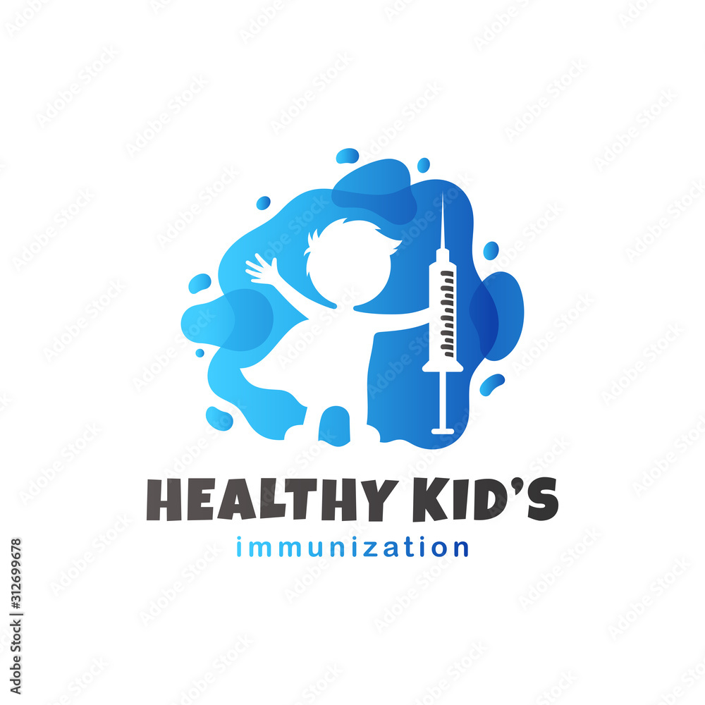 child immunization logo, vector of child's silhouette holding a syringe ...