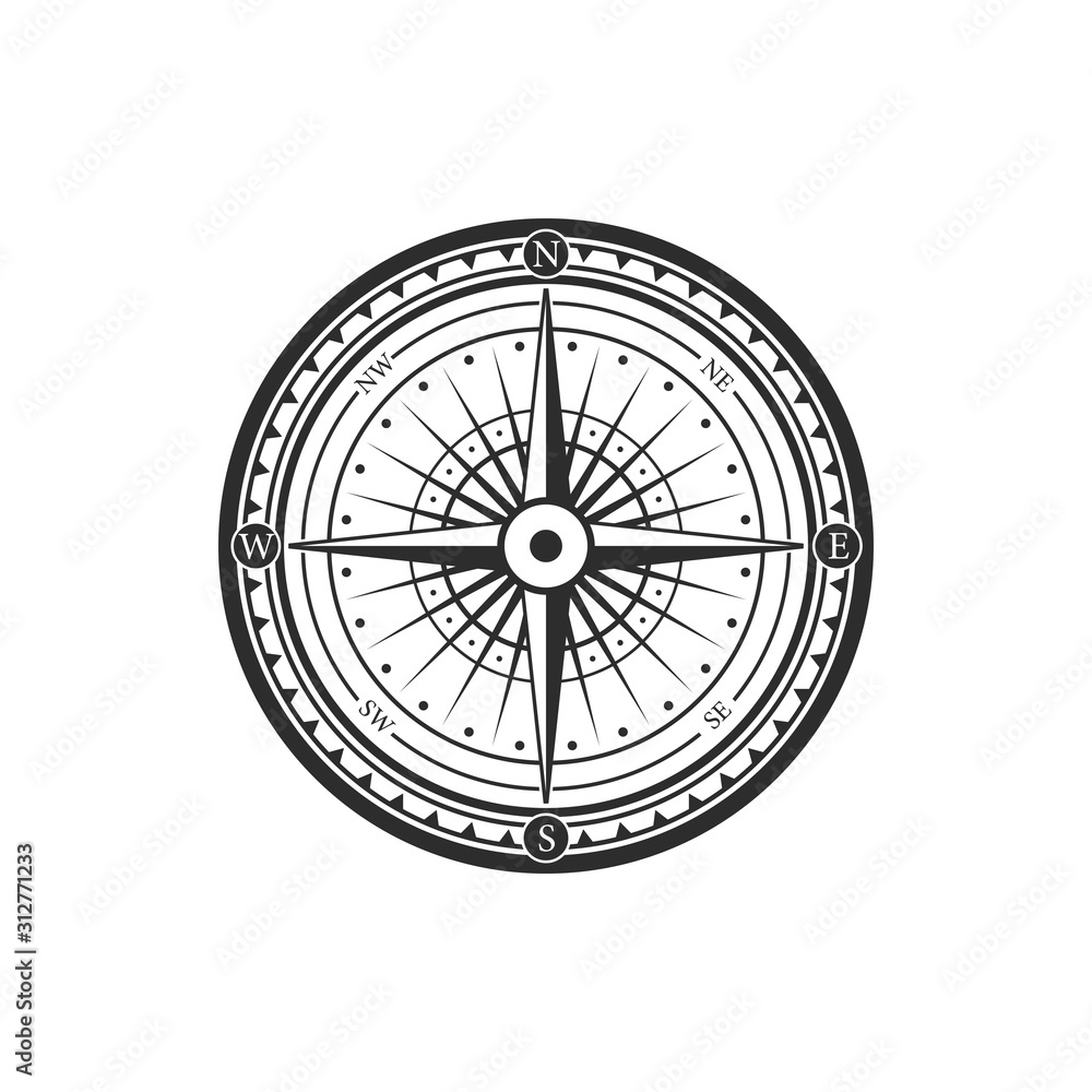 Old navigation compass heraldic icon. Vector Winds Rose symbol of ...