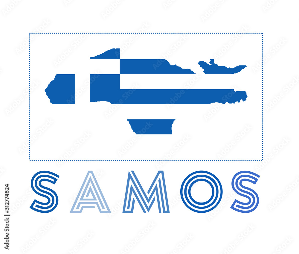 Samos Logo with island map and flag. Trendy vector illustration. Stock ...
