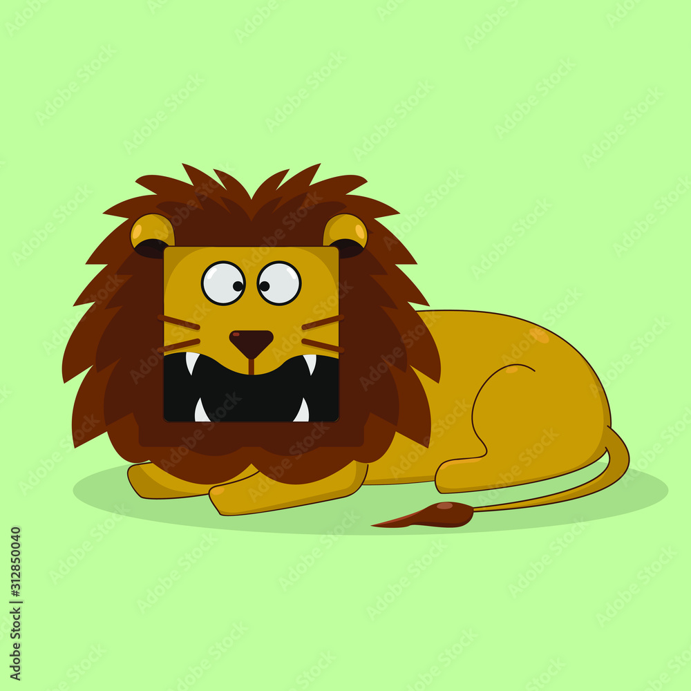 Illustrator Shocked Cute Lion Emoticon Square Face Stock Vector | Adobe ...