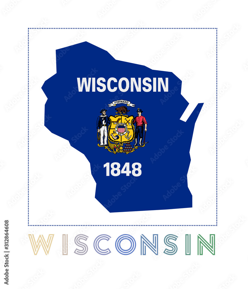 Wisconsin Logo. Map of Wisconsin with US state name and flag. Elegant ...