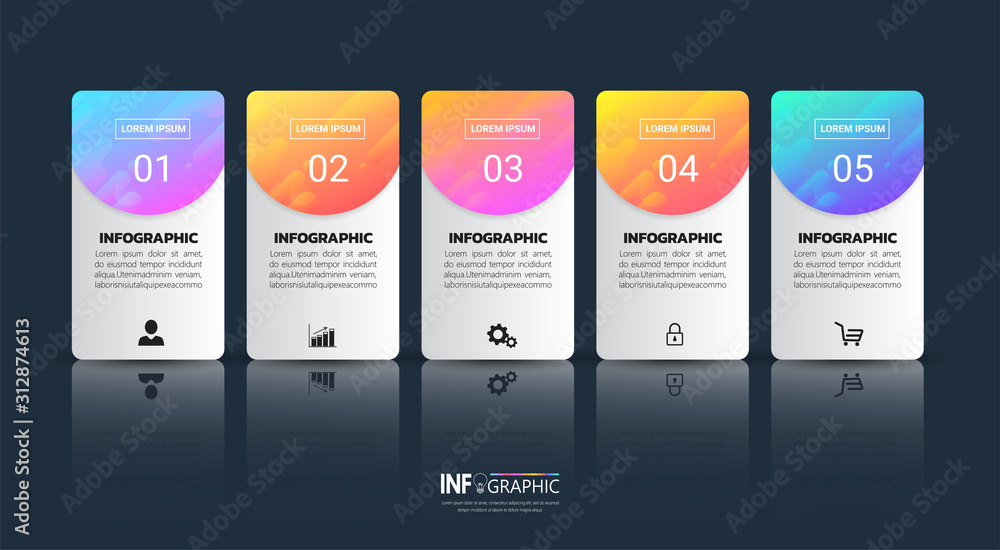Colorful Infographics 5 steps design template, can be used for workflow ...