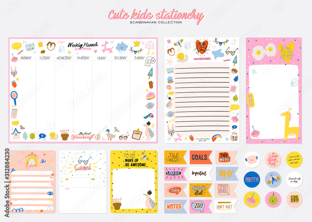 Collection of weekly or daily planner, note paper, to do list, stickers ...