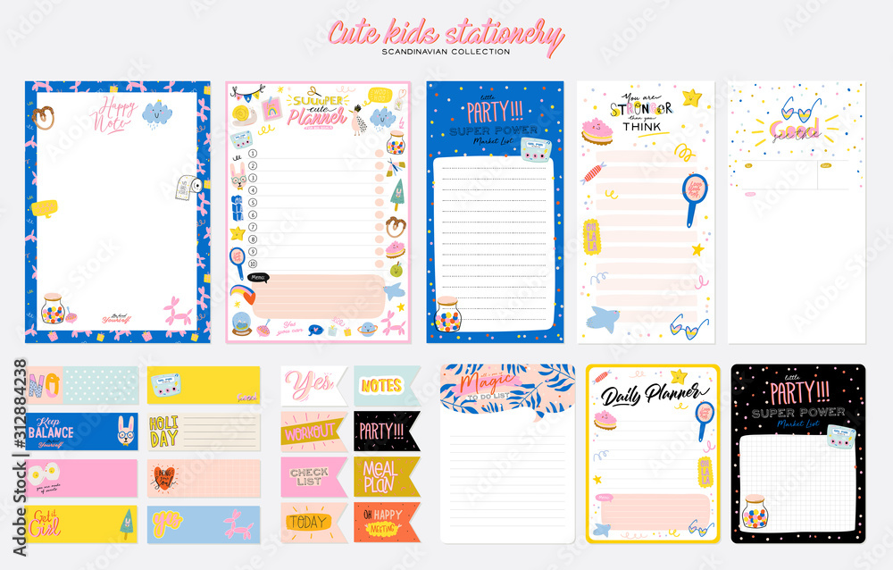 Collection of weekly or daily planner, note paper, to do list, stickers ...