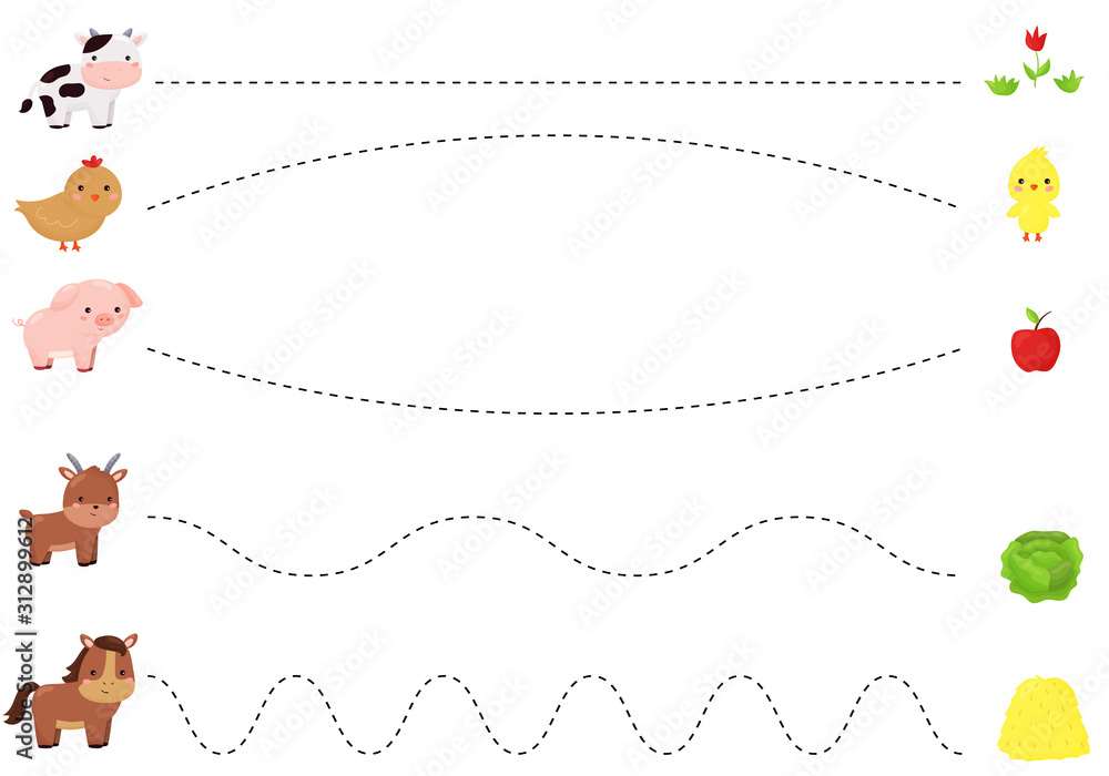 Educational game for preschool kids. Trace line worksheet for kids ...