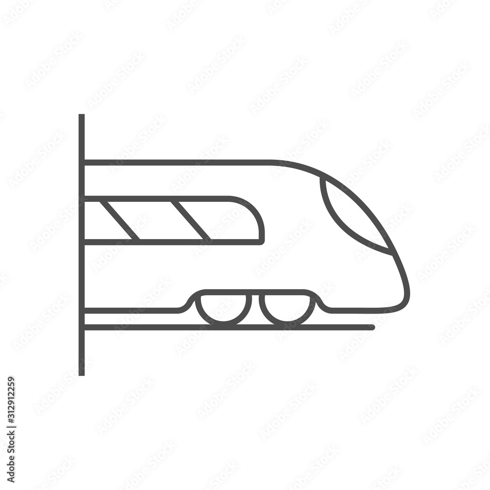Train simple icon outline silhouette on white background. Railway transport. Side view. Vector ...