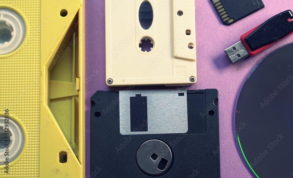 Evolution of memory storage devices, from VHS Tape and Audio Cassette ...