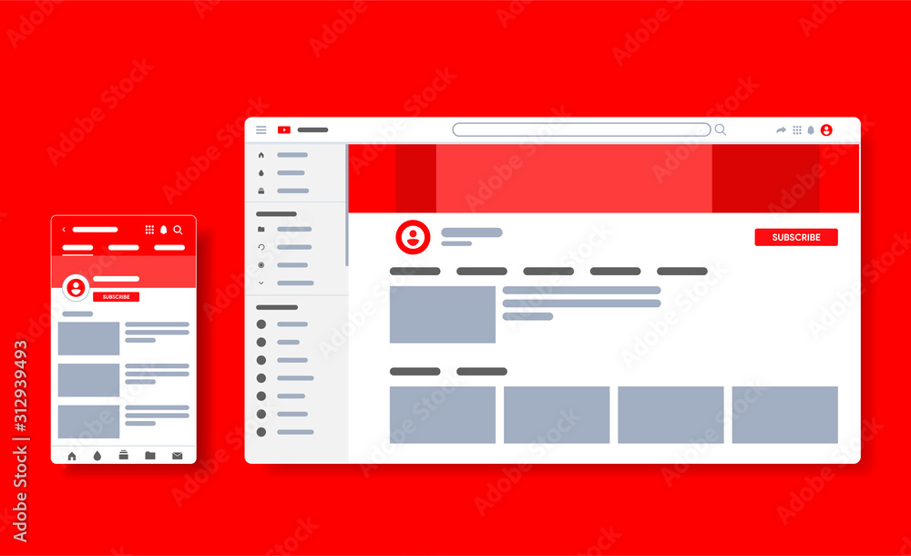 Profile page of youtube video plaer. Blogger channel. UI UX template of ...