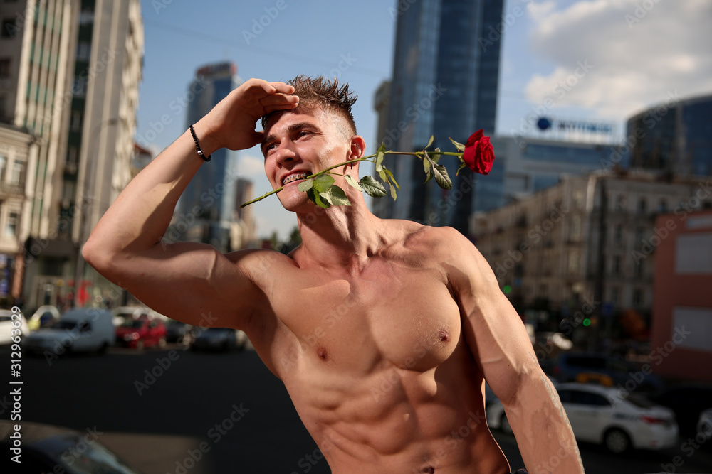 Macho, guy, man rose, model. roses, male, sexy, flower, sexually ...