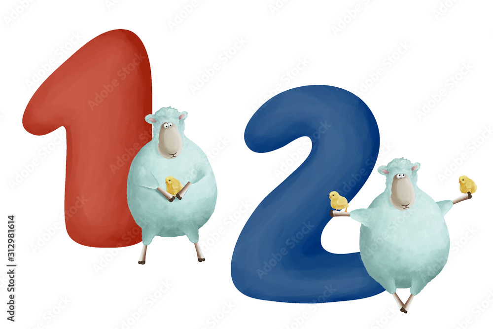 Learn count from 1 to 10 for kids. Cute little sheep with tiny chickens ...