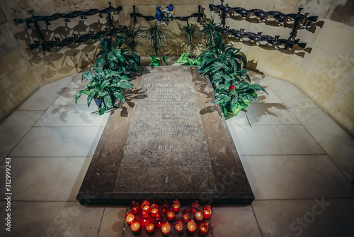 Barcelona, Spain - May 26, 2015. Tomb of Spanish architect Antoni Gaudi ...