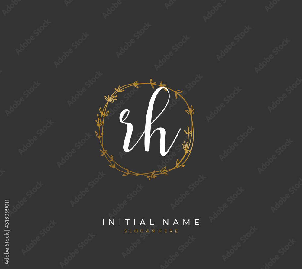 Handwritten letter R H RH for identity and logo. Vector logo template ...
