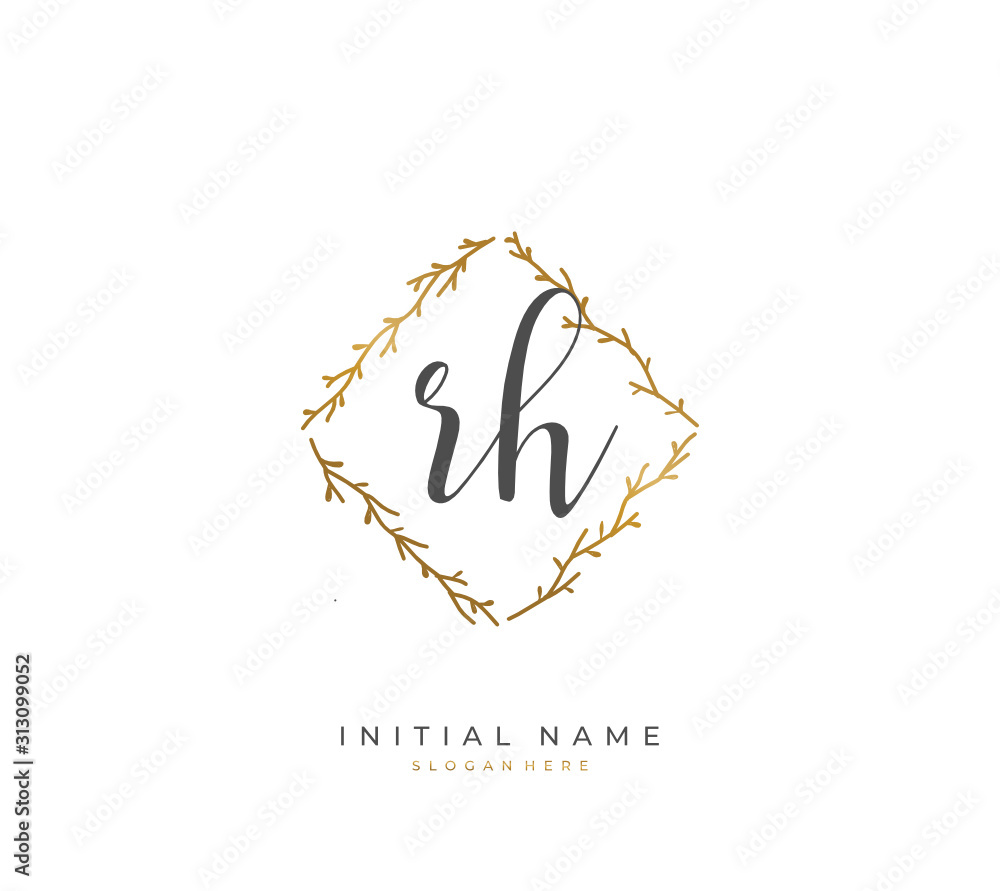 Handwritten letter R H RH for identity and logo. Vector logo template ...