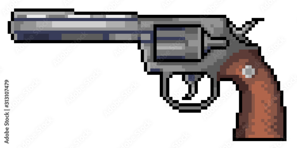 Pixel art revolver pistol game 8bit white background Stock Illustration ...